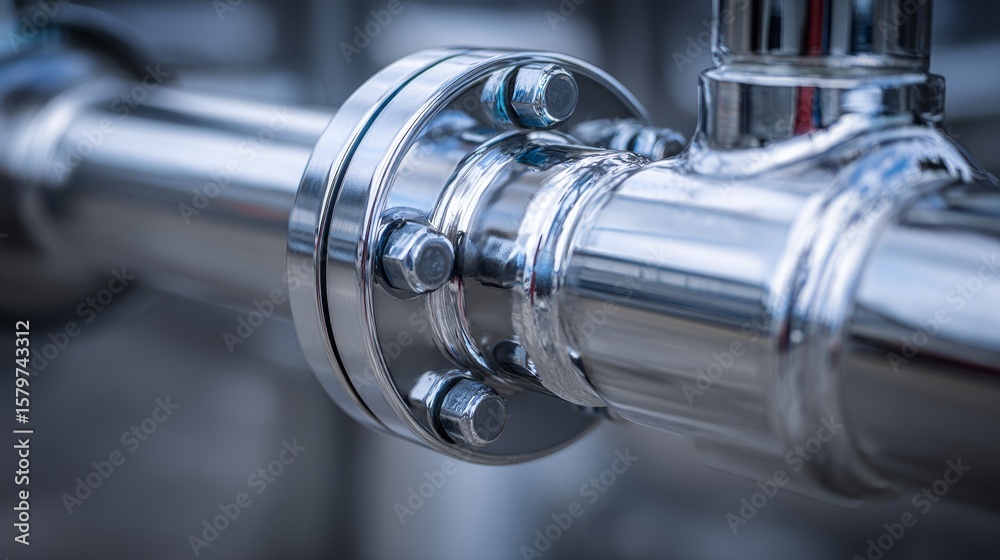 Chrome oil refinery pipe fitting. Modern industrial concept Stock Photo ...