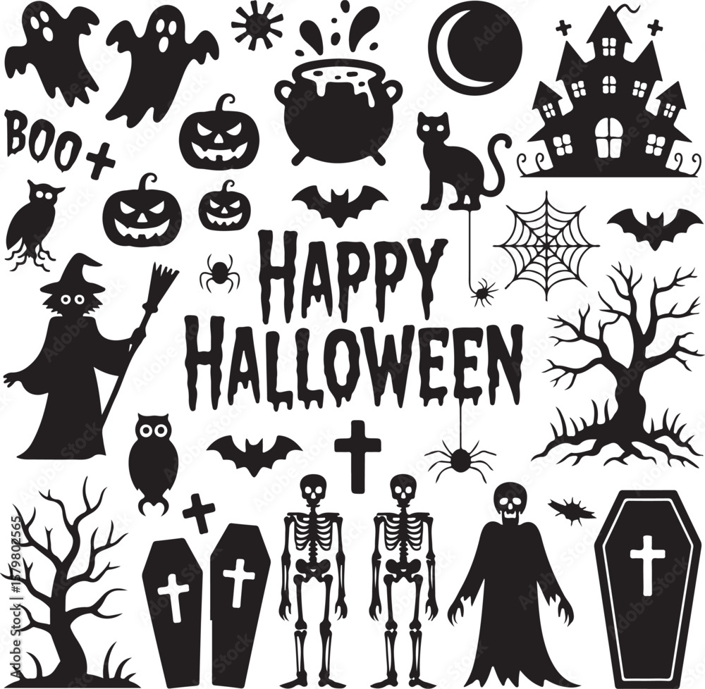 เวกเตอร์ Stock Funny Dancing Skeleton Silhouette Vector Illustration ...