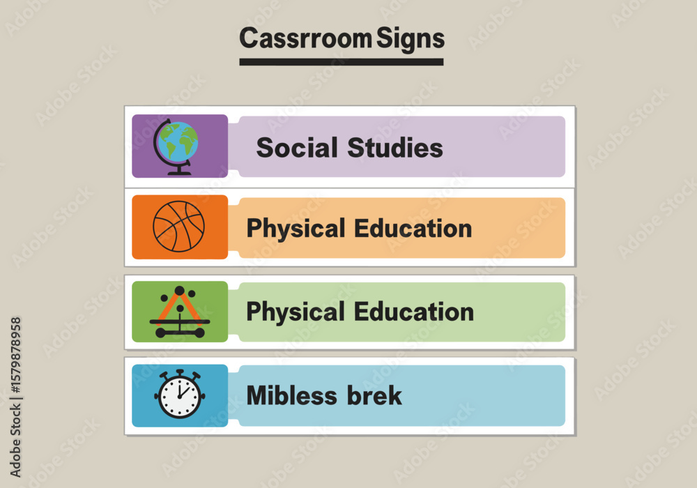Vetor Classroom Signage Social Studies, Physical Education, and Break ...