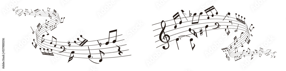 Vector de Stock Wavy music sheet: background vector illustration of ...