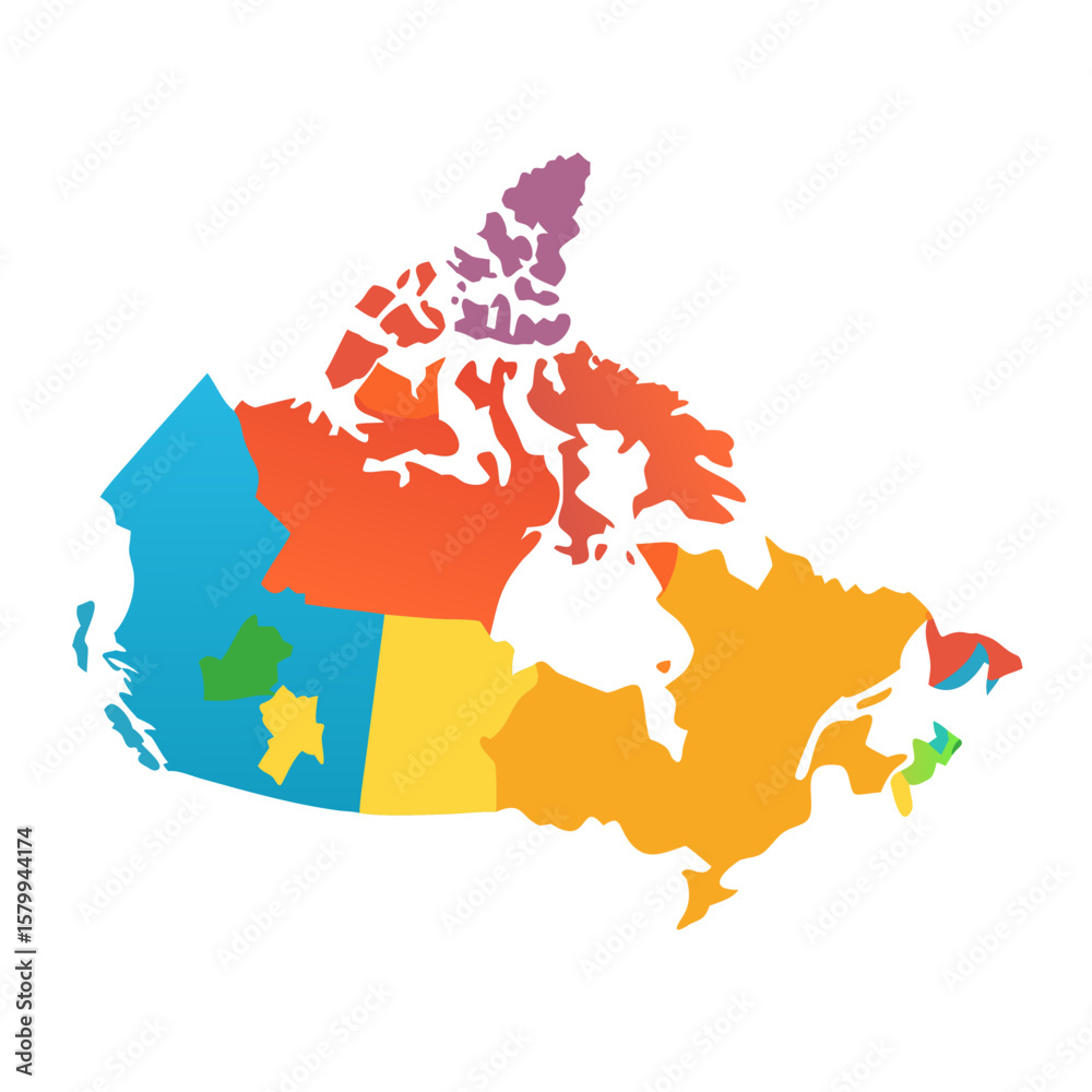 Colorful Canada A Vivid Map of Provinces and Territories, Educational ...