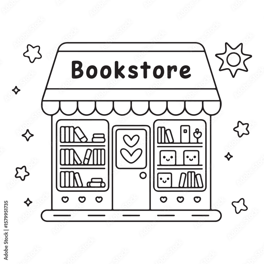 Cute Storefront Coloring Pages – Easy, Whimsical Black and White Line ...