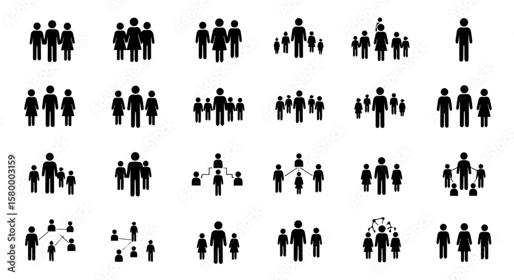 Collection of black vector people icons showing different groups and ...