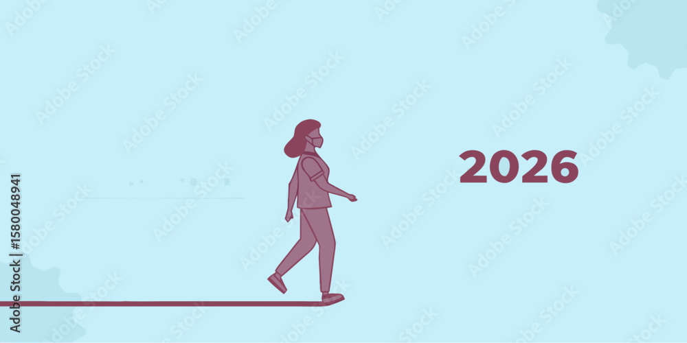 Woman Walking Towards 2026 A Flat Vector Illustration of Future Goals ...
