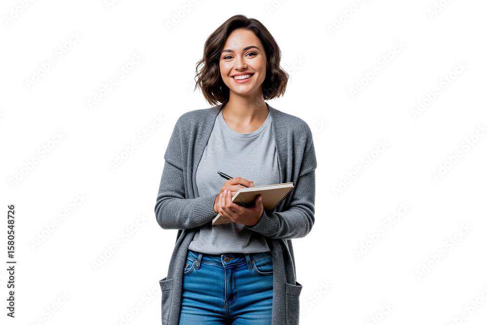 young student girl with books and pen isolated on white background ...