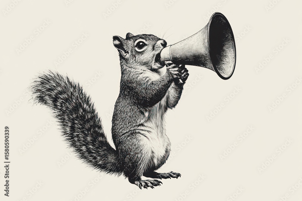 Squirrel holding a big megaphone animal art illustration. Stock ...