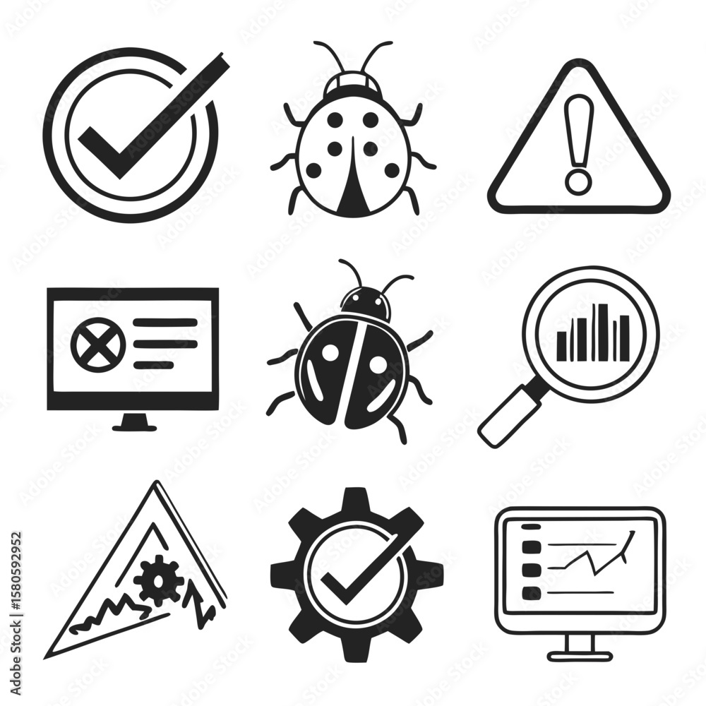Collection of digital icons representing bug infestation warnings data ...
