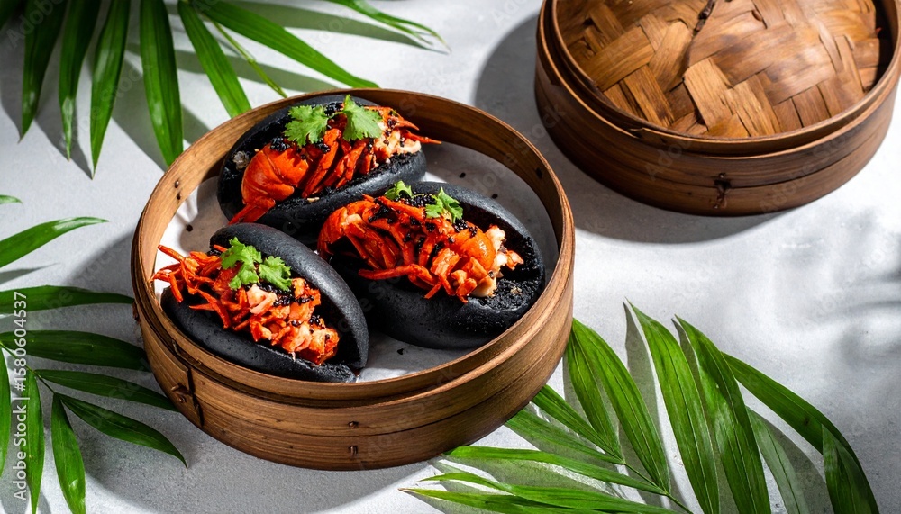 Gourmet Chinese Dim Sum Reinterpretation with Charcoal Bao, Lobster ...