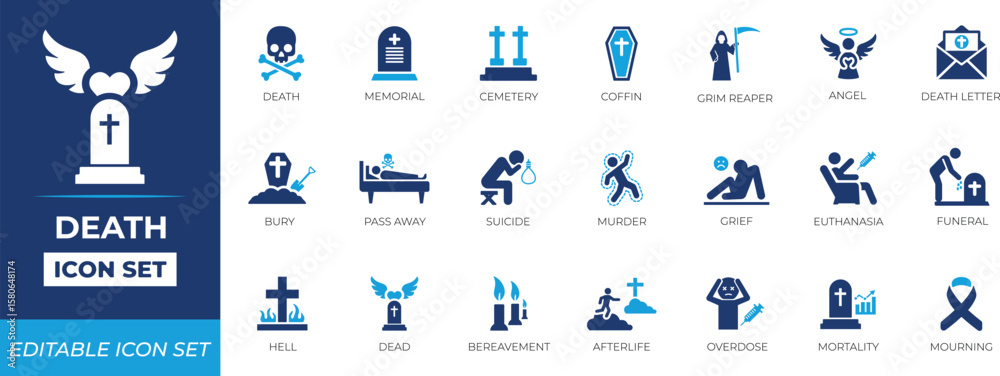 Dead icon set grief, heaven, hell, reaper, grim, murder, angel and ...