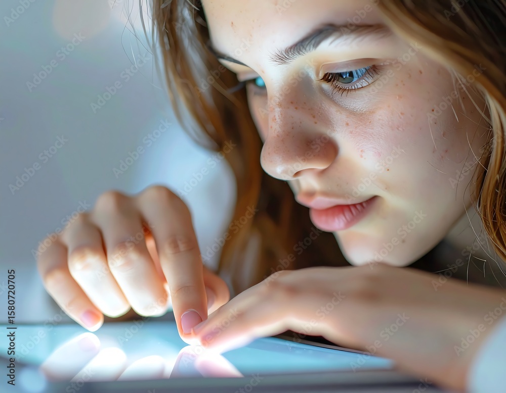 Focused Teenager Engaging with a Tablet Device Digital Lifestyle and ...