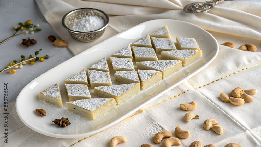 Foto de Stock Kaju Katli with Silver Foil – Traditional Indian Cashew ...