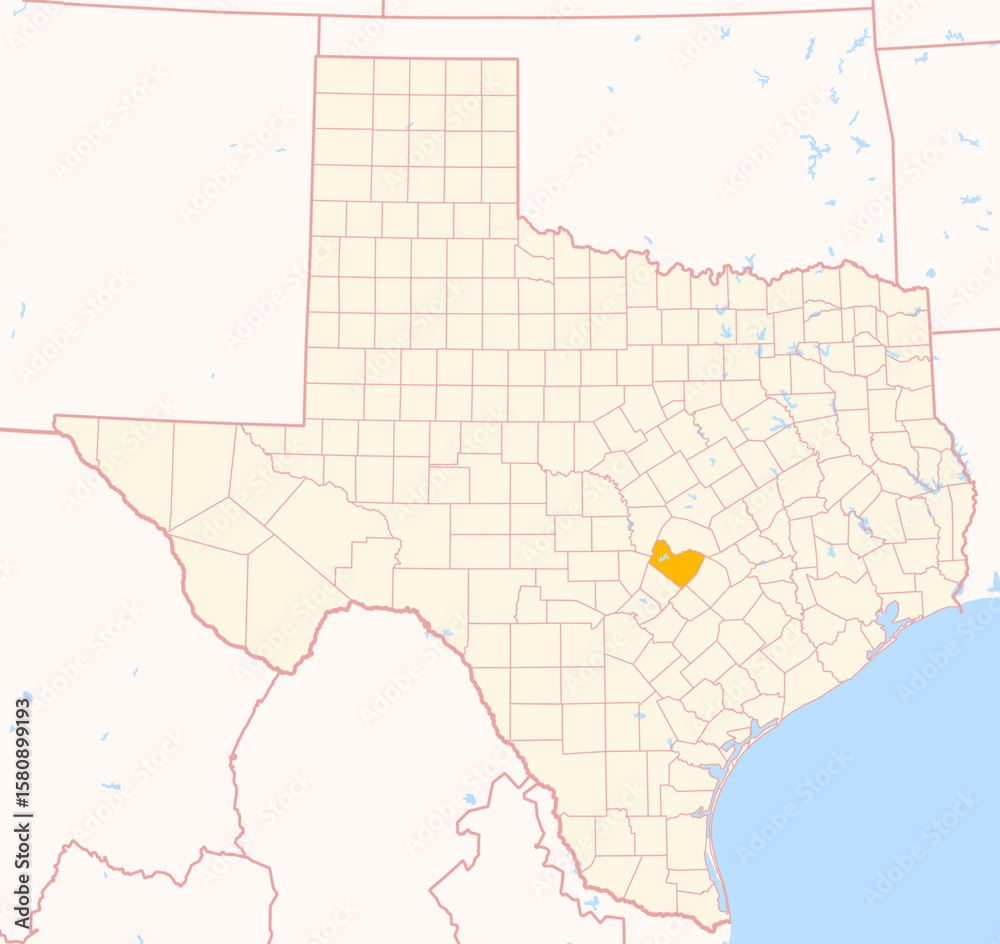 Map of the County Travis (Texas, US) showing the Federal State with the ...
