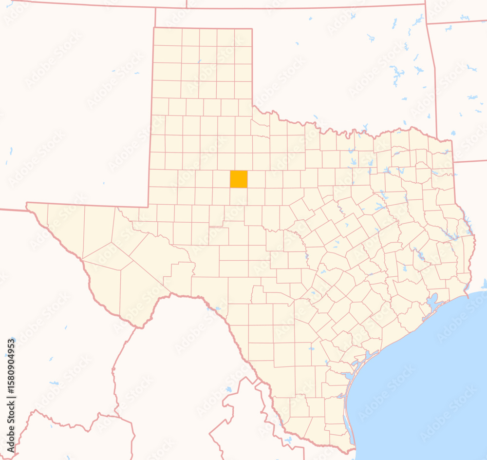 Map of the County Fisher (Texas, US) showing the Federal State with the ...