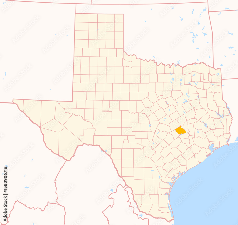 Map of the County Burleson (Texas, US) showing the Federal State with ...