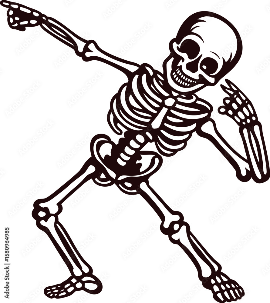 Dabbing human skeleton illustration with raised arms and comic ...