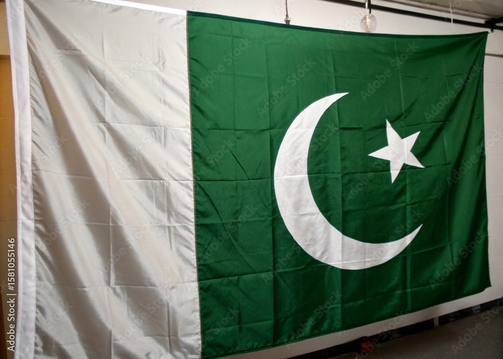 Realistic Pakistani Flag Hanging Indoors - National Symbol of Pakistan ...