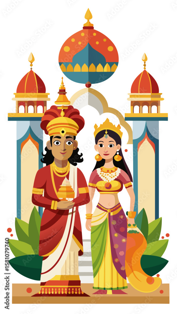 Illustrative depiction of an indian king and queen in traditional ...