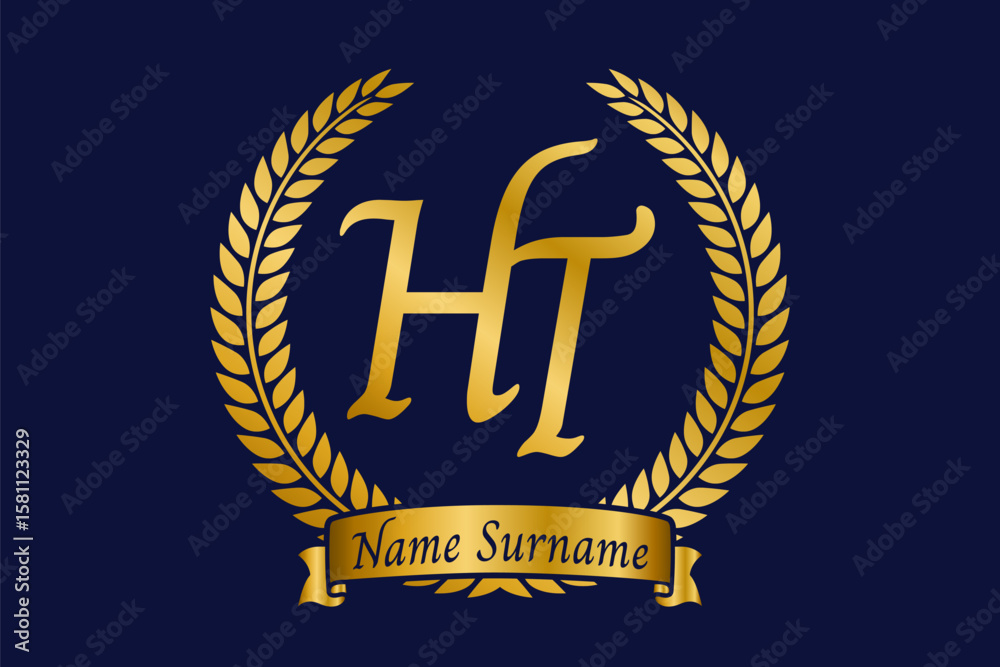 Initial letter H and T, HT monogram logo design with laurel wreath ...