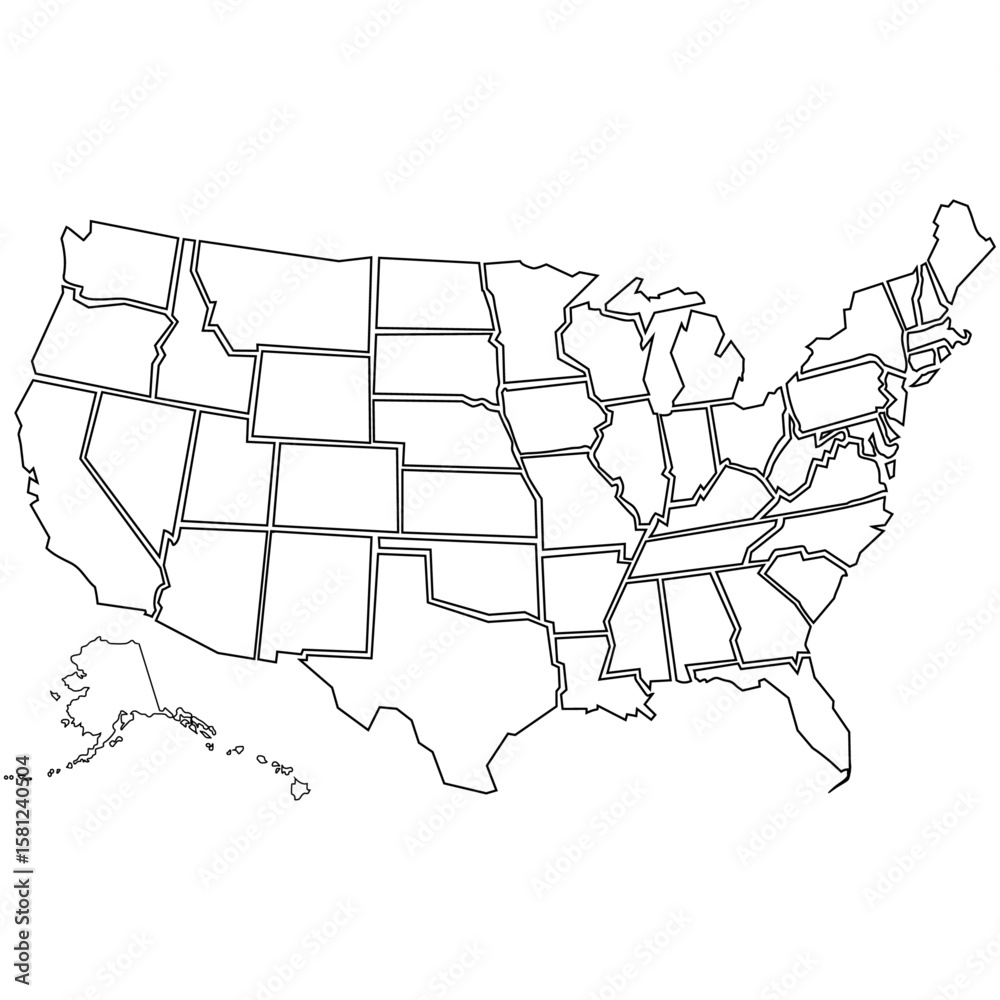 Blank Outline Map of United States with State Borders Stock Vector ...