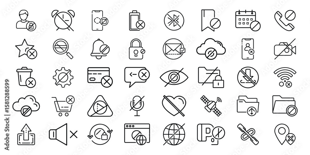 Collection of prohibition and restriction icons for digital interfaces ...