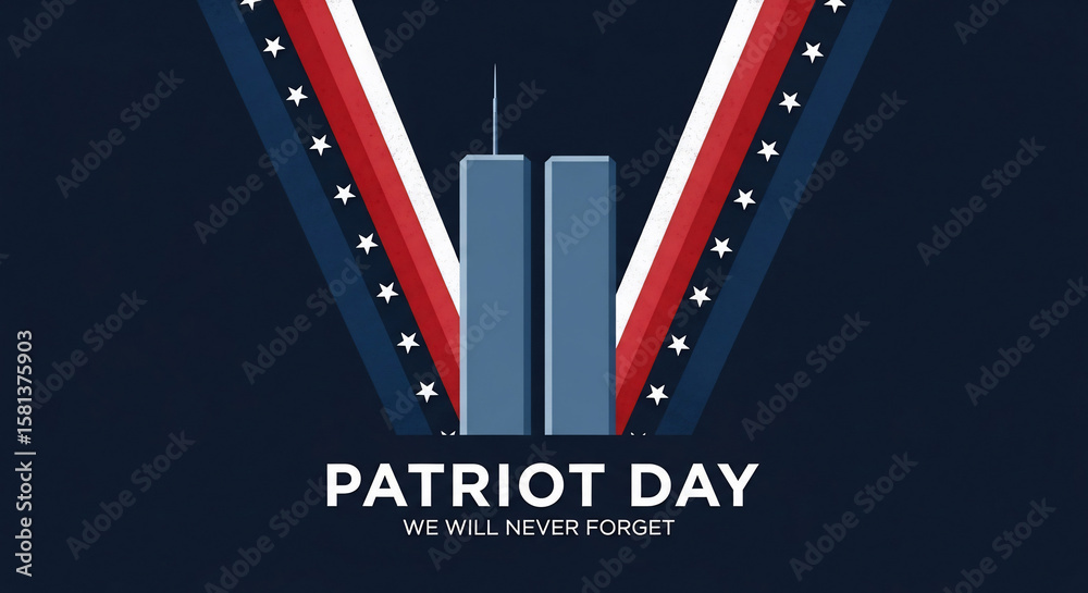 Patriot Day graphic design. Twin Towers silhouette with US flag colors ...