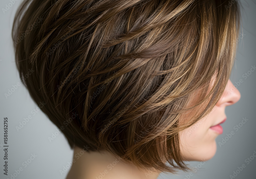 Short brown haircut profile Stock Photo | Adobe Stock