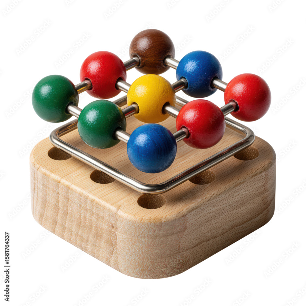 Colorful Wooden Bead Maze Toy on a Natural Wood Base for Educational ...