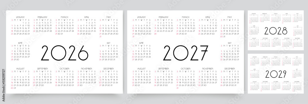 2026, 2027, 2028, 2029 calendars for year. Calender templates. Week ...