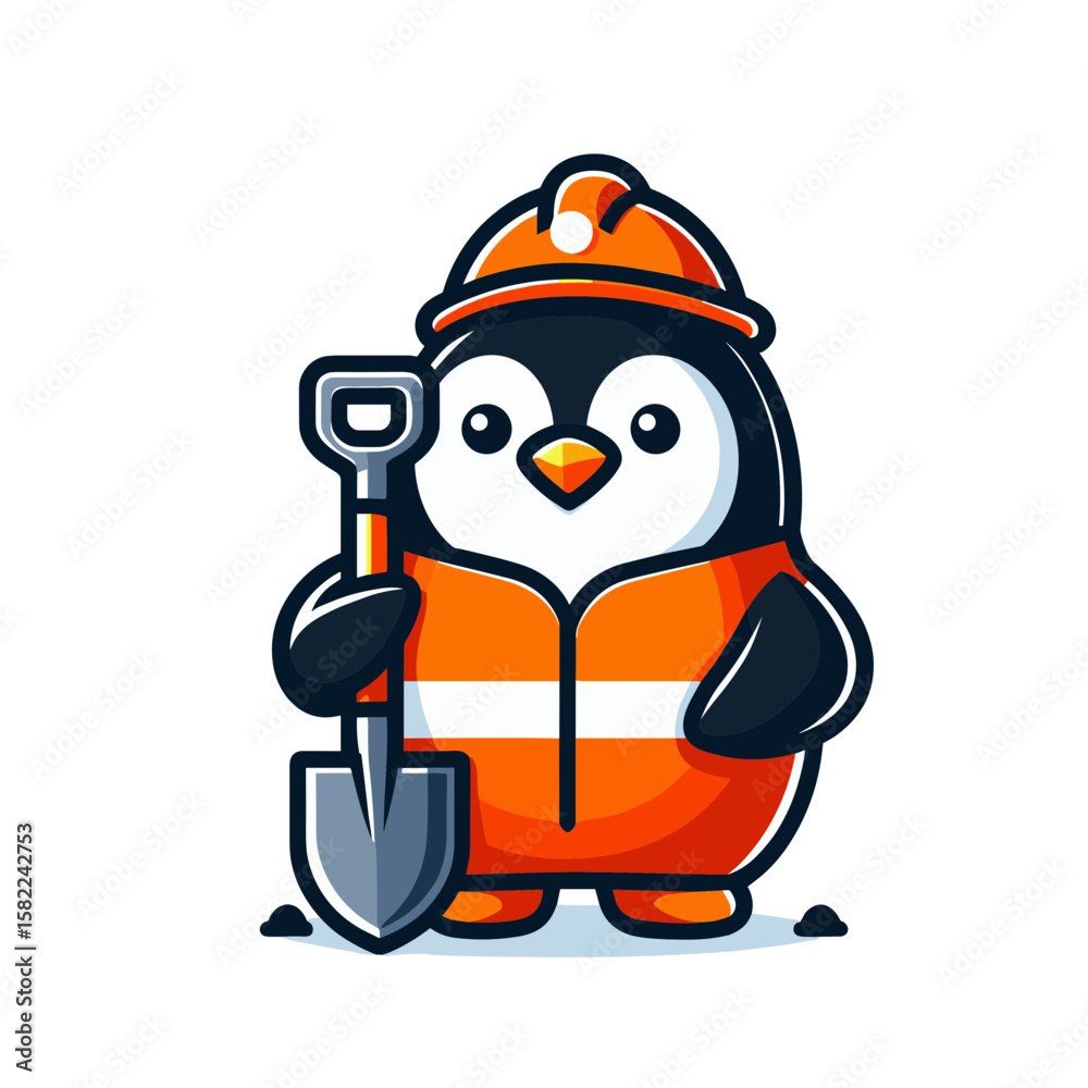 Construction worker penguin with hard hat and shovel. Excellent for ...