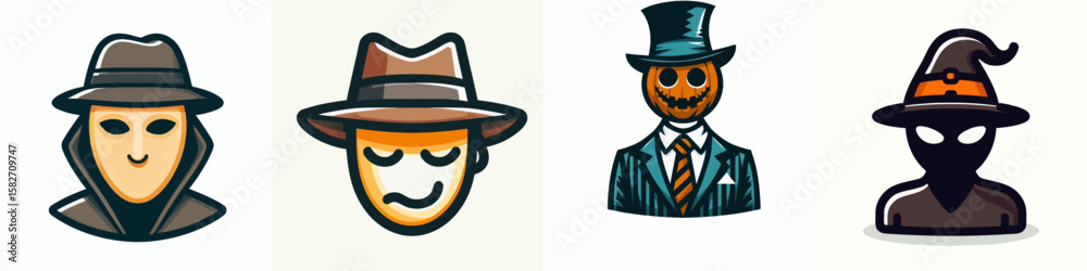 Halloween Disguise. Spooky Clipart Elements Line Art Vector ...