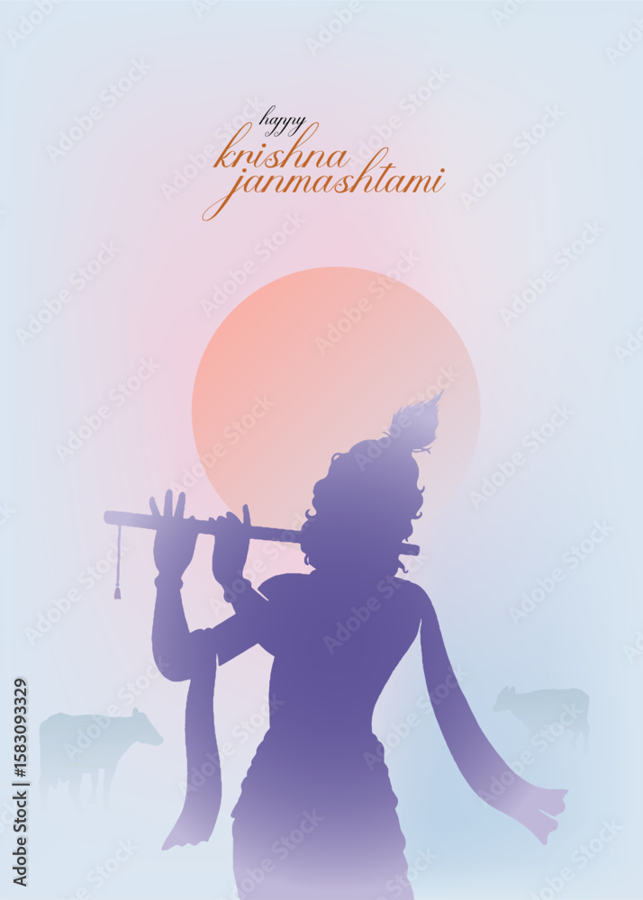 Lord Krishna vector illustration, silhouette with Shree Krishna ...