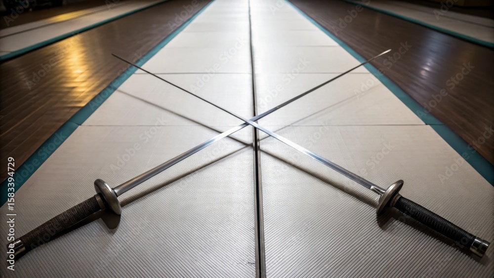 ภาพถ่าย Stock Crossed Swords on a Dojo Floor Representing Focus and ...