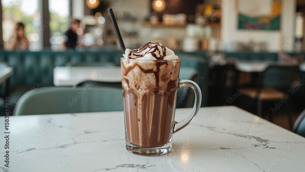 Chilled chocolate drink served in a glass at a dining spot Stock Photo ...
