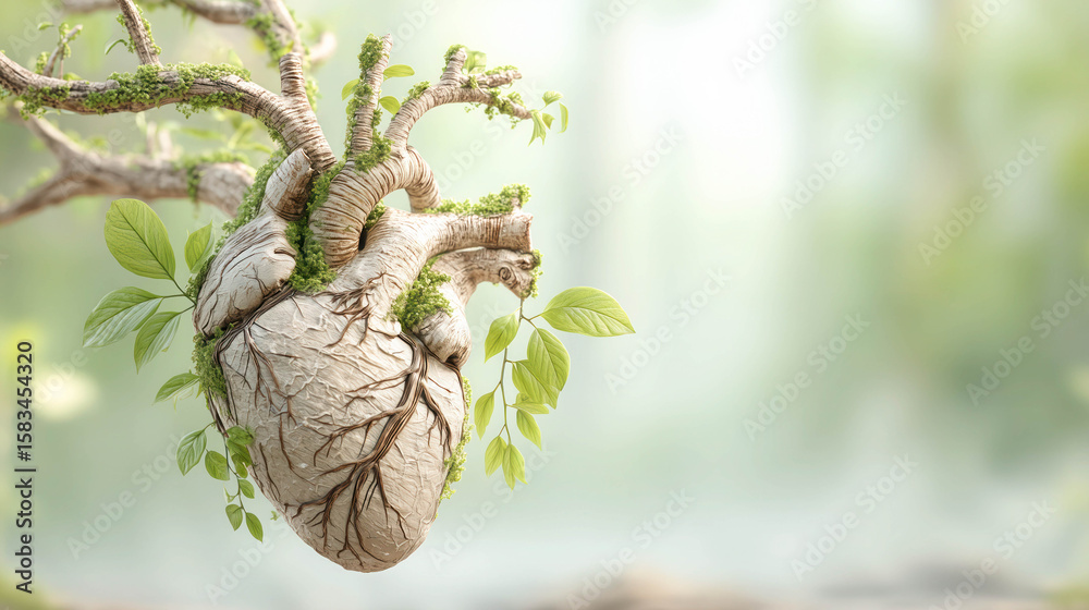Film depicting a human heart made of tree branches and leaves. Concept ...
