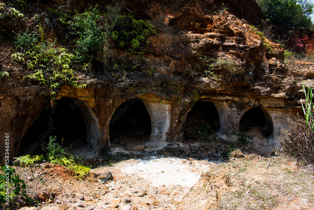 Rat hole mine , a mining process in Meghalaya to extract coal or sand ...
