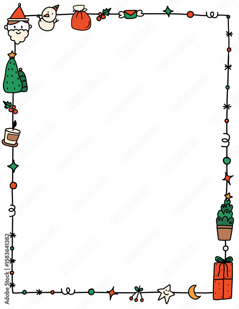 Christmas Doodle Border Frame. Hand-Drawn Black Line Borders. winter ...