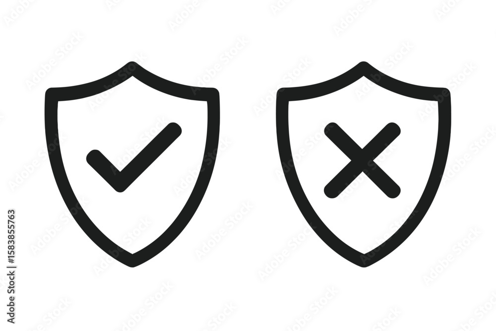 Security Shield Icons with Check Mark and Cross Symbol. Protected and ...