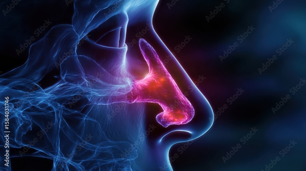 X-ray Style Digital Illustration of Inflamed Sinuses With a Clear ...
