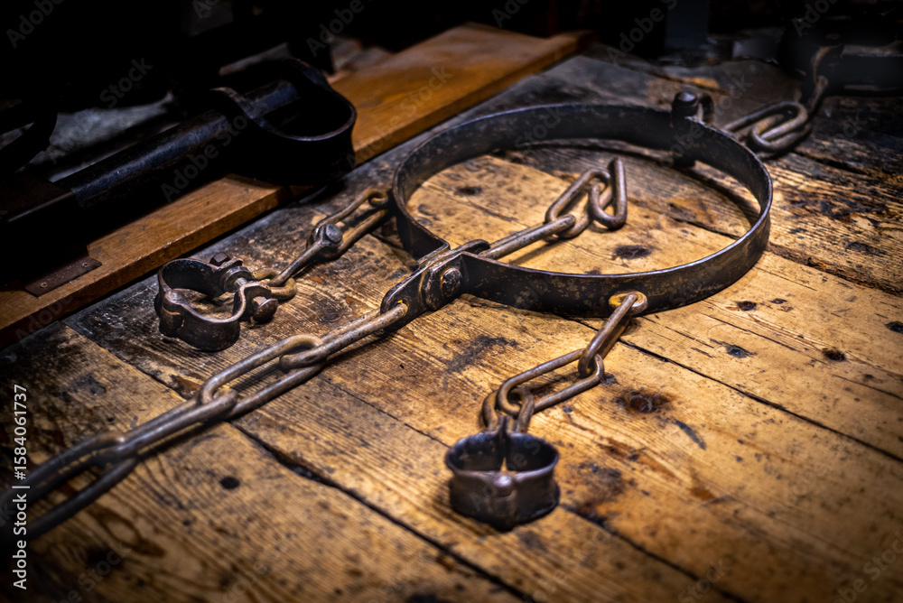 Ancient antique medieval wrought iron prisoner restraint shackles and ...