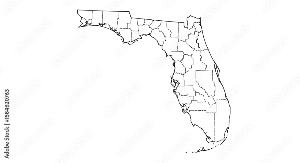Vector de Stock Minimalist Outline Map of Florida with County Borders ...
