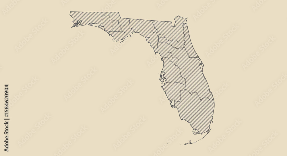 Minimalist Outline Map of Florida with County Borders - Geographic ...