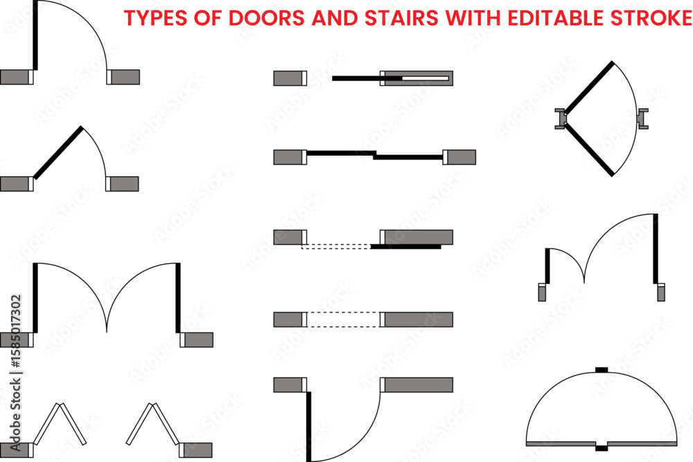 Vector de Stock Types of doors and stairs for floor plan, Architectural ...