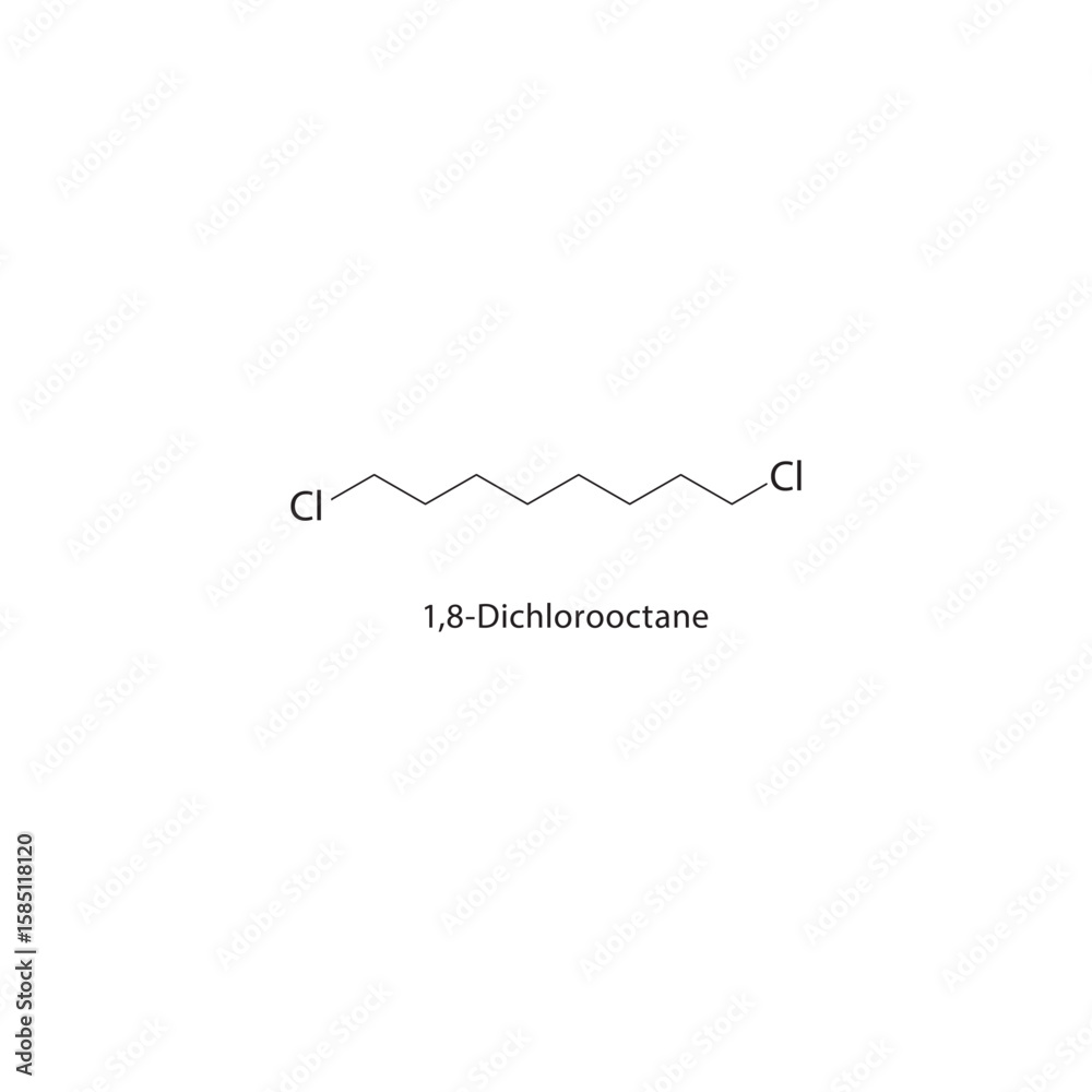 Stock-Vektorgrafik „1,8-Dichlorooctane skeletal structure. halogen ...
