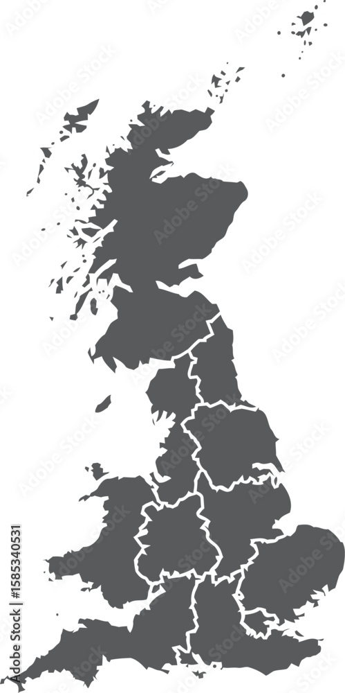 England Map with Flag, Provinces, Silhouette and Border Outline Stock ...