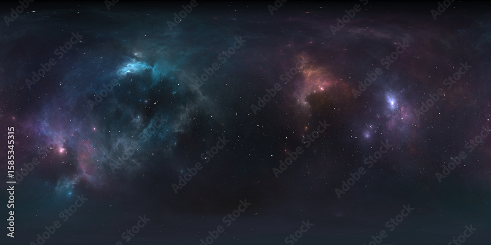 360 degree space nebula. Giant interstellar cloud with stars ...