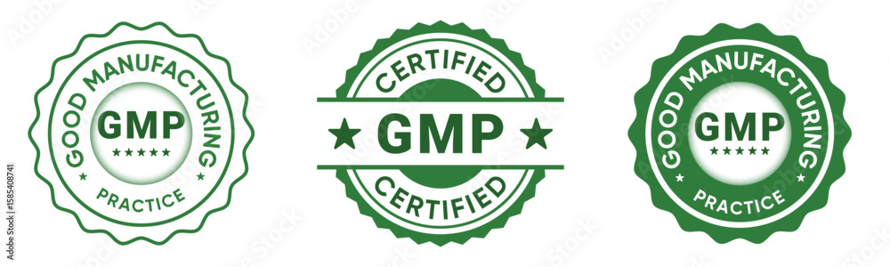 GMP Certified Badge Labels Good Manufacturing Practice Icons in Green ...