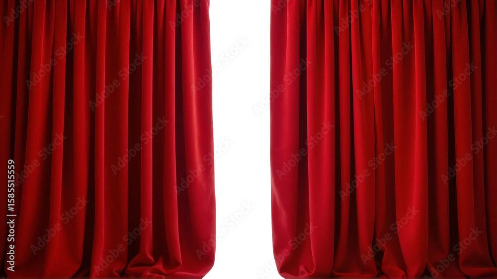 Elegant red velvet theater curtains partially open isolated on ...
