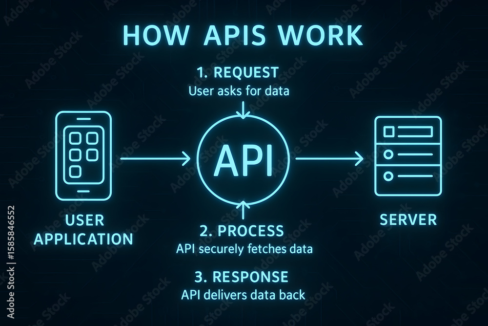 Blue API Workflow Infographic Diagram Illustrating RESTful API ...