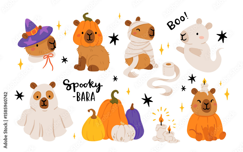 Halloween capybara clipart set with cute animals dressed as ghost ...