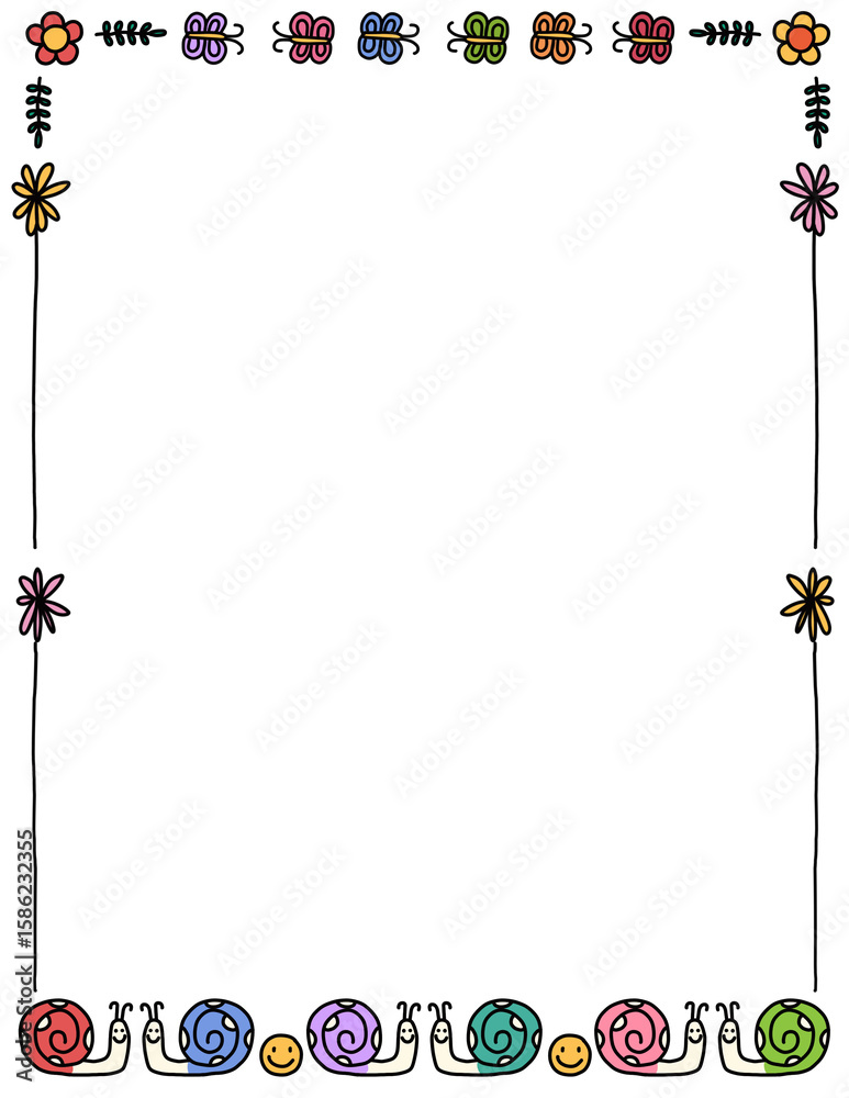 Floral frame. Doodle flower border. Leaf frame. Spring frame. Summer ...